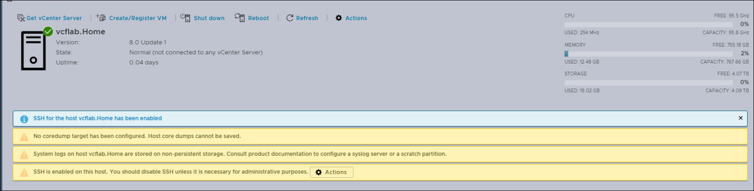 No Core dump target has been configured. Host core dumps cannot be saved.